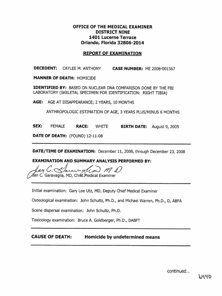 Caylee Anthony Autopsy Report | PDF
