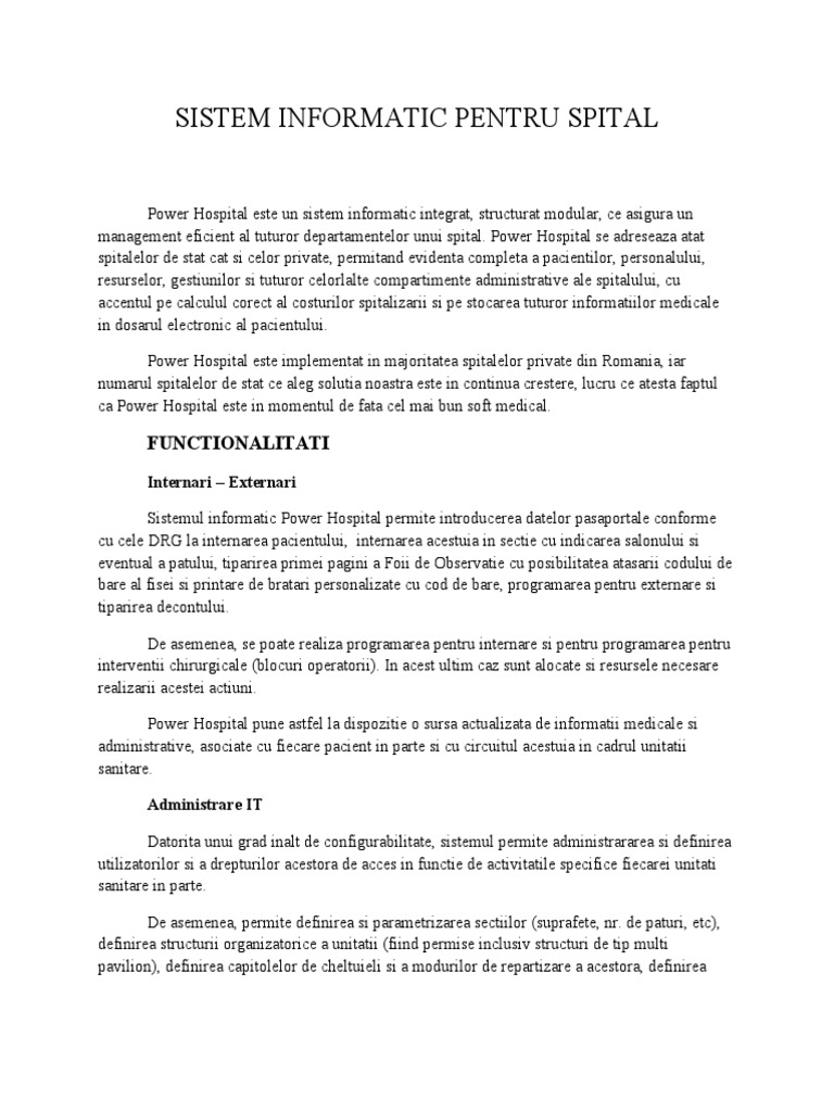 Sistem Informatic Pentru Spital | PDF