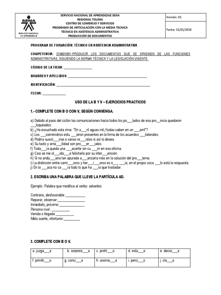 Taller 8 - Uso de La B y V | PDF | Morfología Lingüística | Gramática