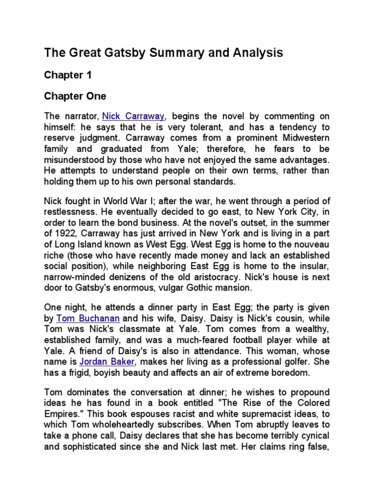 The Great Summary and Analysis of The Great Gatsby | PDF | The Great Gatsby