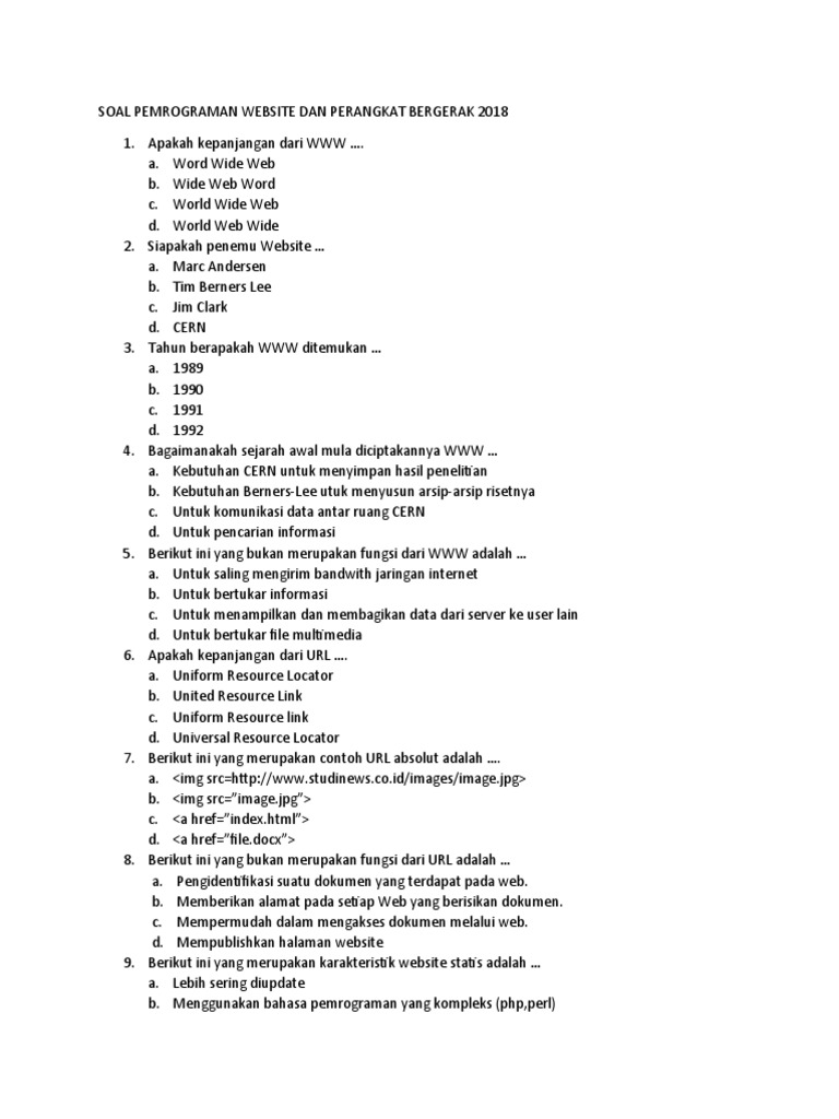 Soal Quiz Konsep Pengantar Teknologi Website | PDF | Komputer | Teknologi & Rekayasa
