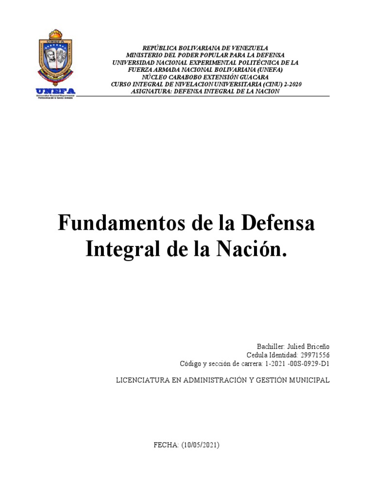 Fundamentos de la Defensa Integral Nacional | PDF | Venezuela | Nación