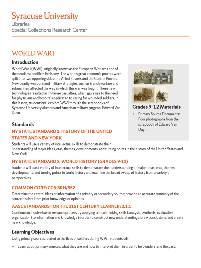 Worldwarilessonplan 9 | PDF | Primary Sources | World War I