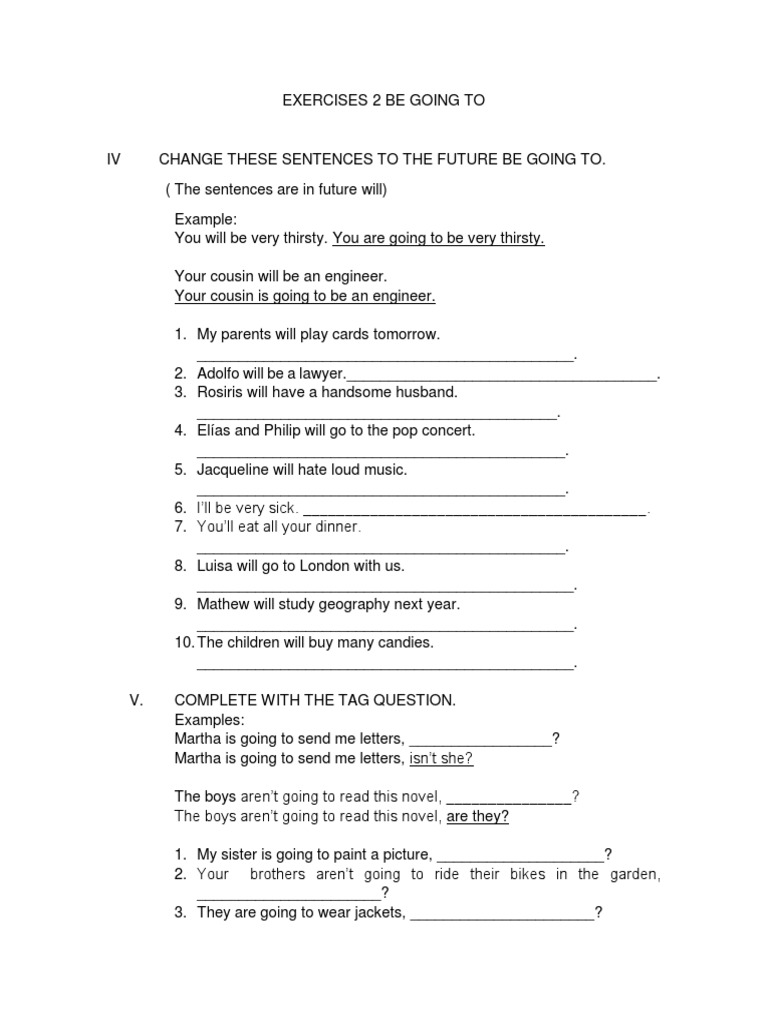 Exercises 2 Be Going To | PDF | Foreign Language Studies | Home & Garden