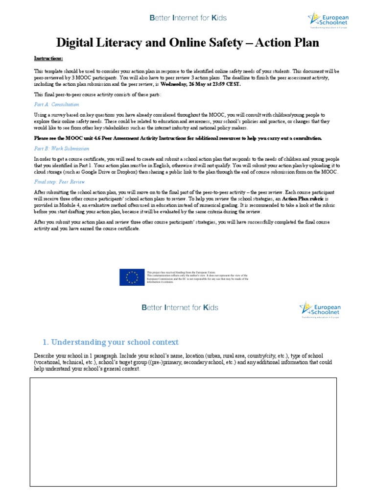Digital Literacy and Online Safety - Action Plan Template | PDF ...