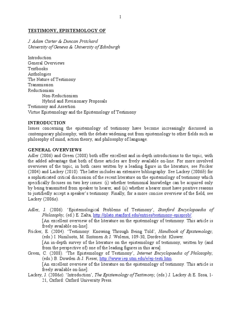 J. Adam Carter & Duncan Pritchard University of Geneva & University of ...