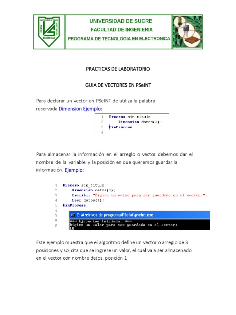 Guía Práctica de Vectores en PSeINT | PDF | Métodos y materiales de ...