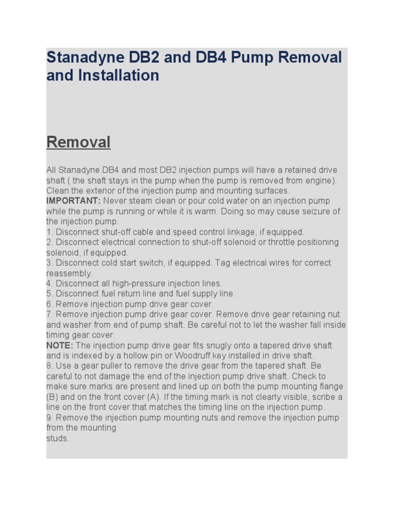 Stanadyne DB2/DB4 Pump Installation Guide | PDF | Fuel Injection | Pump