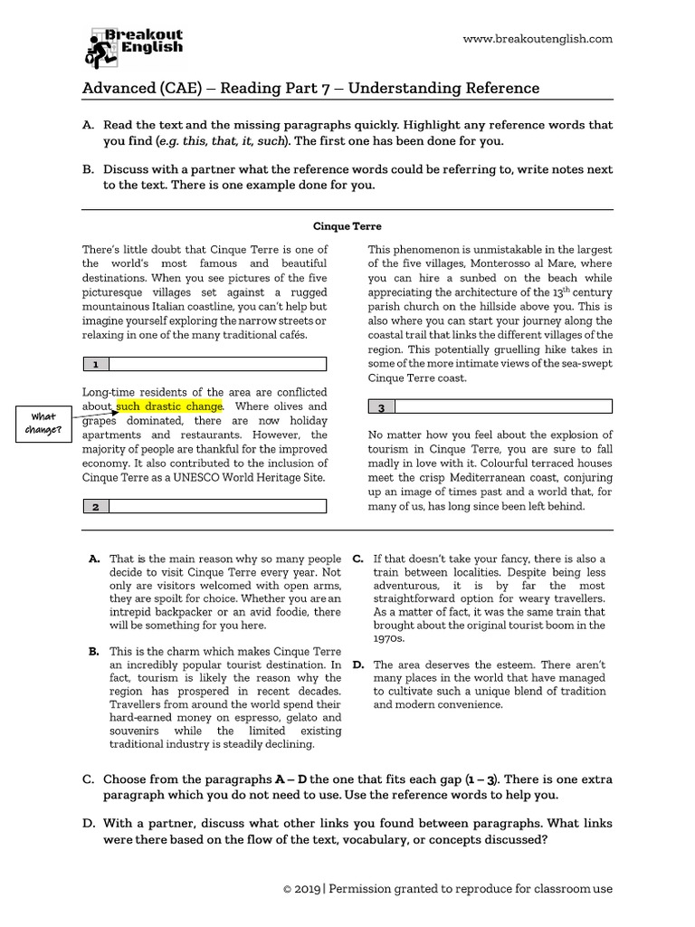 Advanced-CAE-Reading-Part-7-Reference (Students) | PDF
