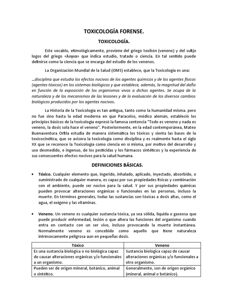 TEMA 17. Toxicología Forense | PDF | Toxicología | Toxicidad