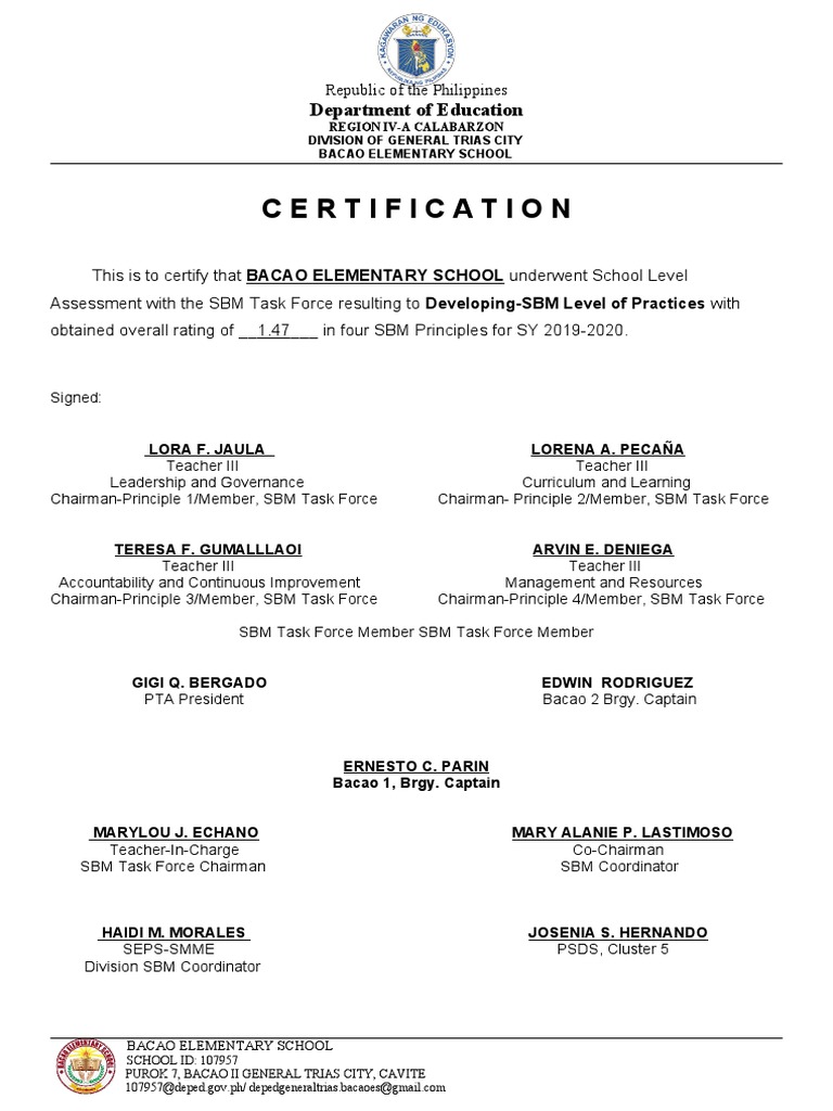 SBM Task Force - Certification | PDF | Human Nature | Schools