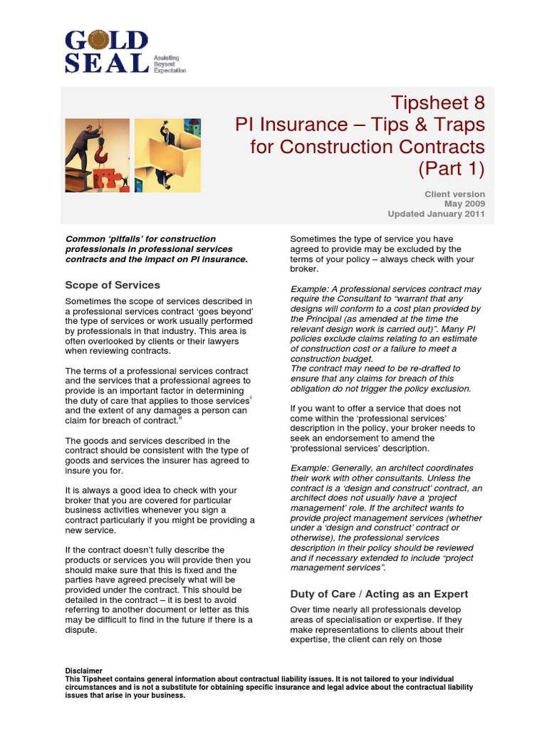 Tipsheet 8 PI Insurance - Tips & Traps For Construction Contracts (Part ...