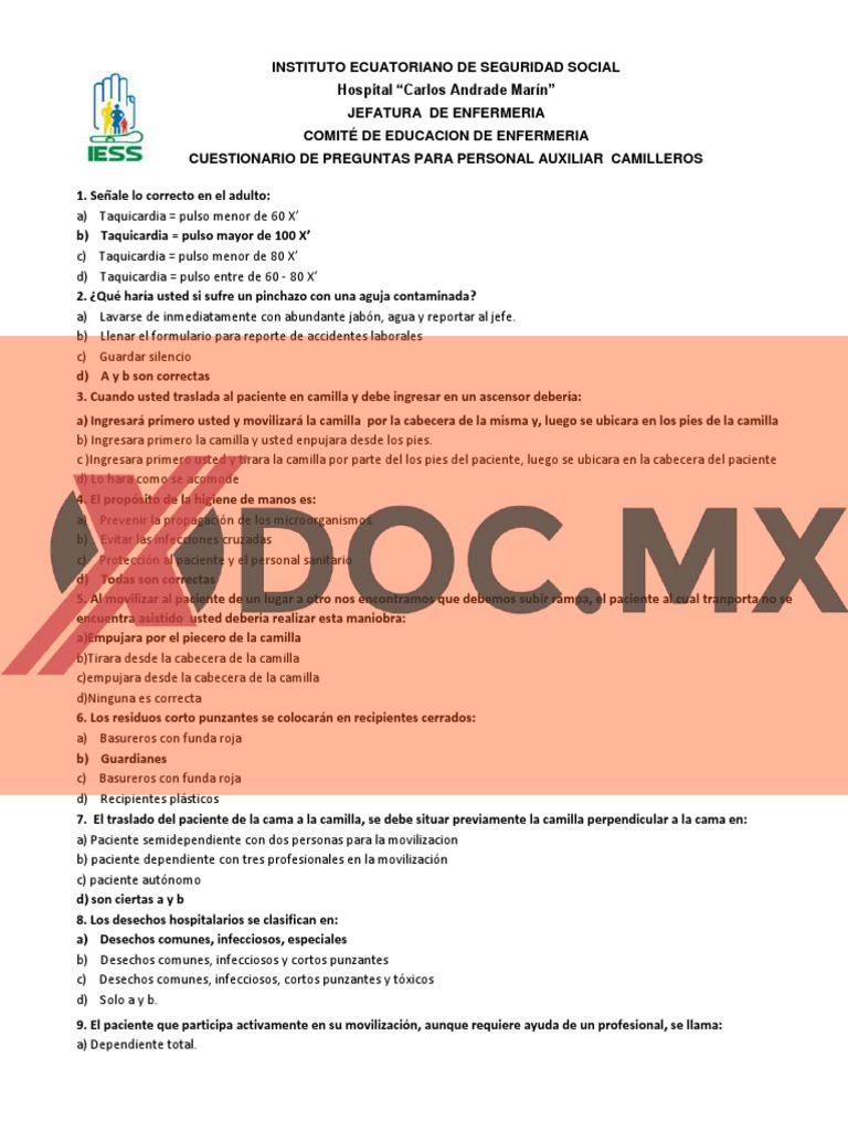 Xdoc - MX Banco de Preguntas Con Respuestas Aux | PDF | Historial médico | Medicina CLINICA