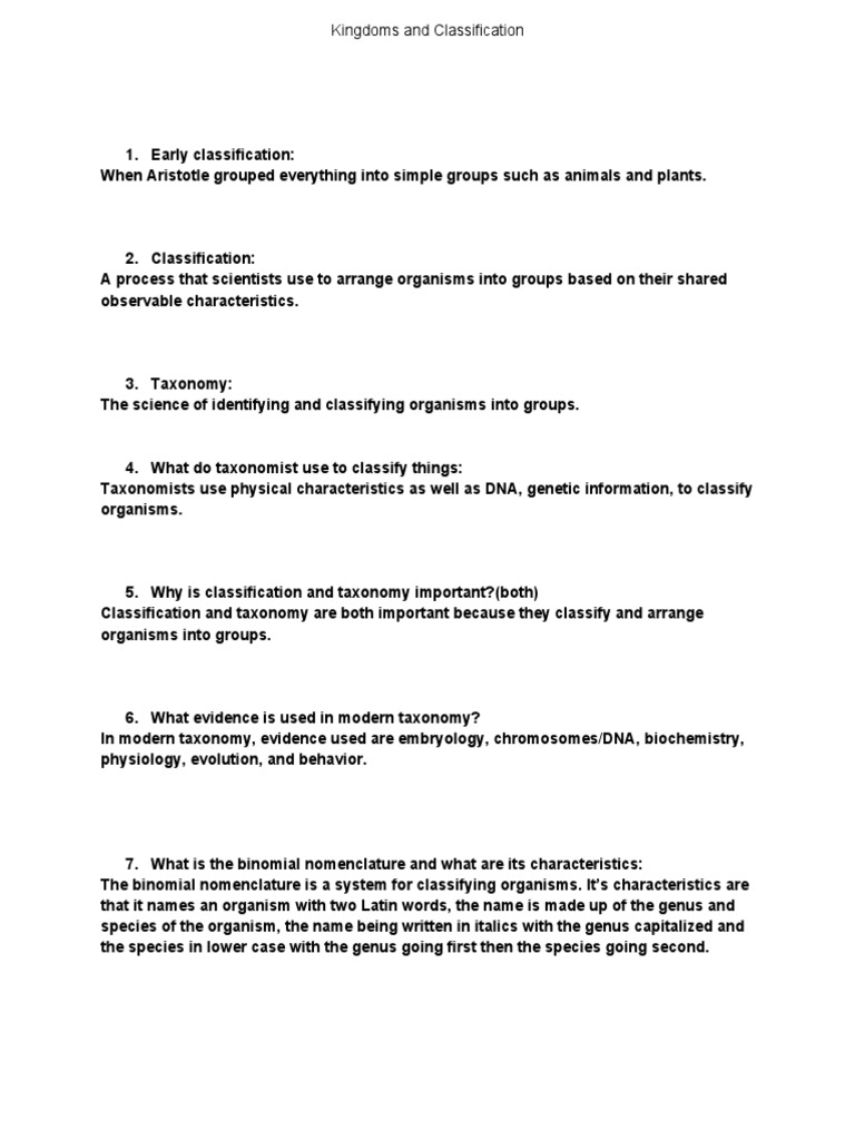 1 - Classification Notes | PDF | Taxonomy (Biology) | Eukaryotes