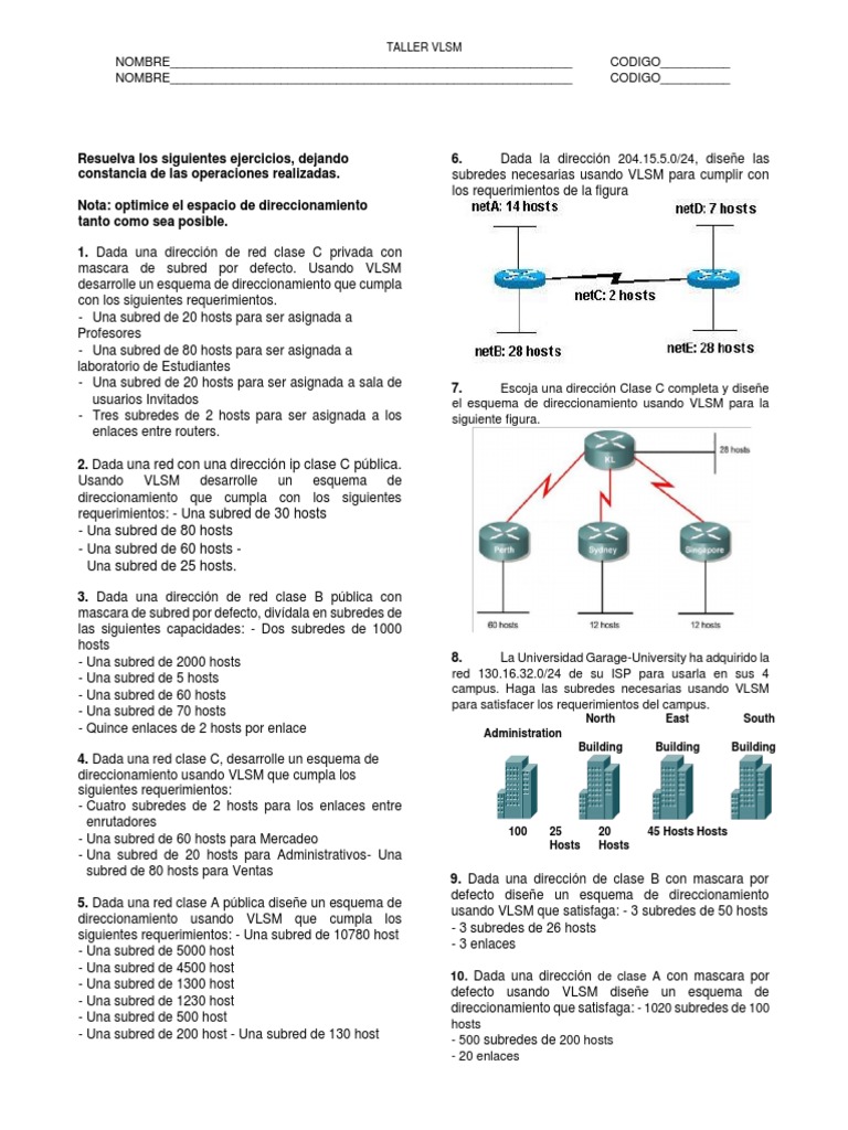 Taller VLSM | PDF | Dirección IP | Enrutador (Computación)