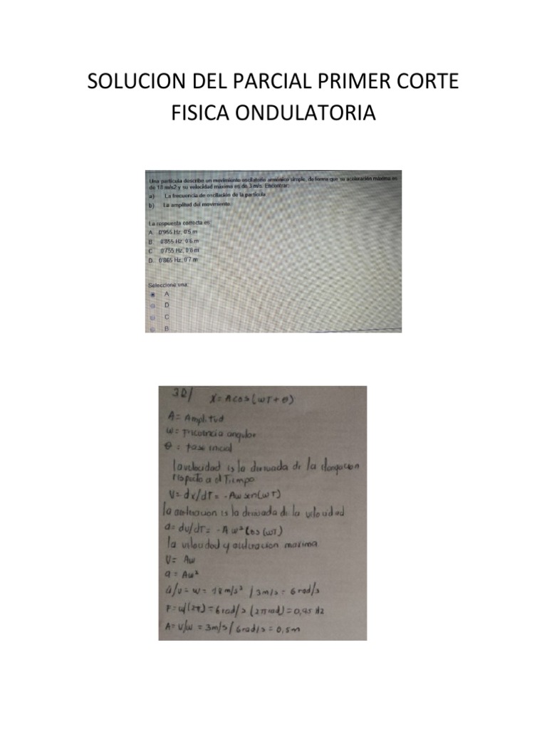 Solucion Del Parcial Primer Corte Fisica Ondulatoria | PDF