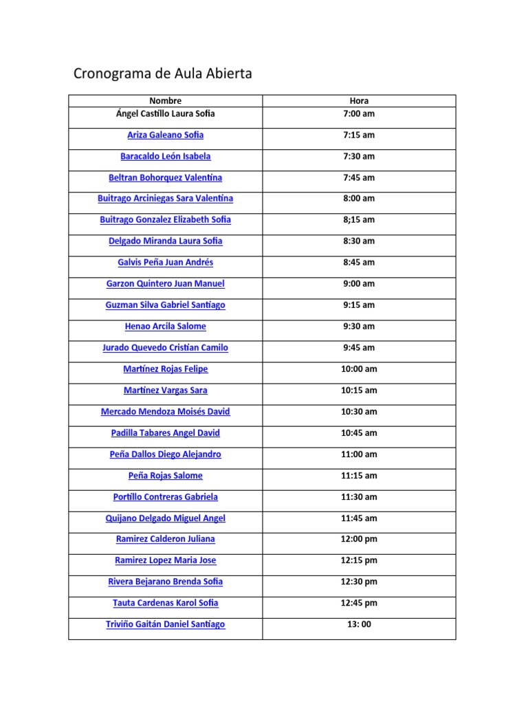 Cronograma de Aula Abierta | PDF