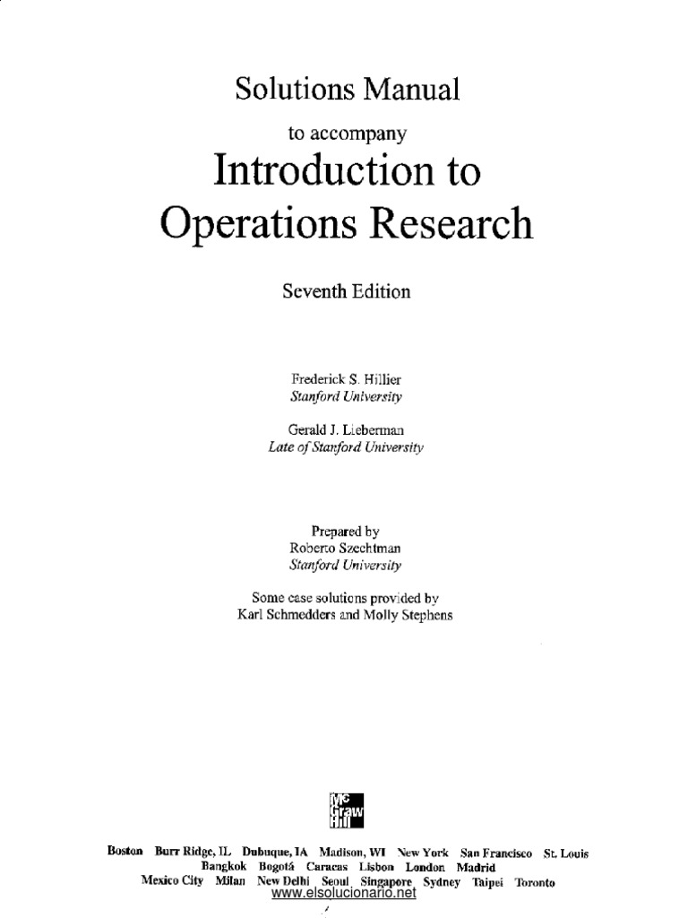 Solutions Manual de Lierberman - Introduction To Operations Research ...