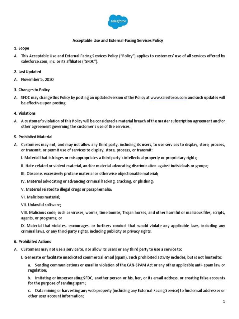 Acceptable Use and External-Facing Services Policy 1. Scope | PDF ...