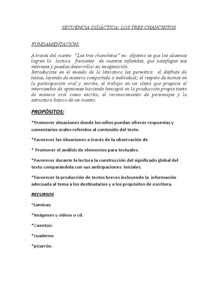 SECUENCIA DIDÁCTICA Los Tres Chanchitos Nueva | PDF