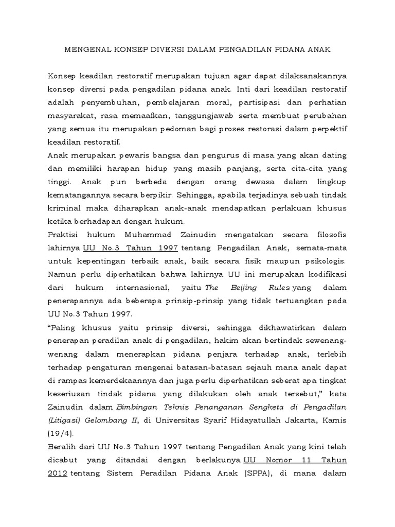 Mengenal Konsep Diversi Dalam Pengadilan Pidana Anak | PDF