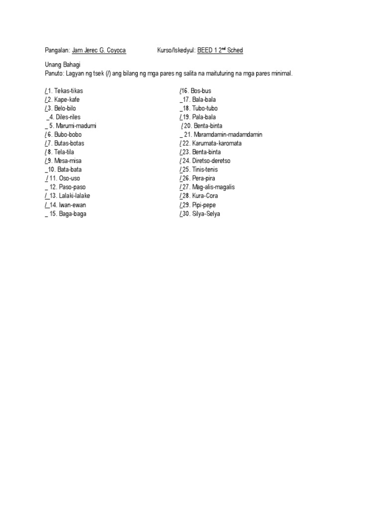 Unang-Bahagi Jam Jerec Coyoca | PDF