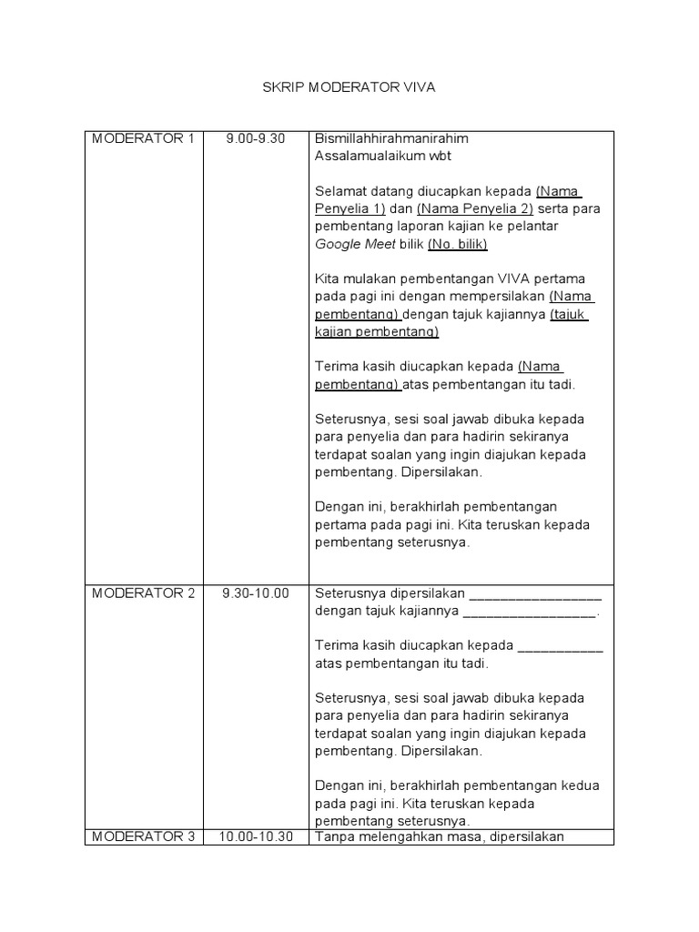 Skrip Moderator Viva | PDF
