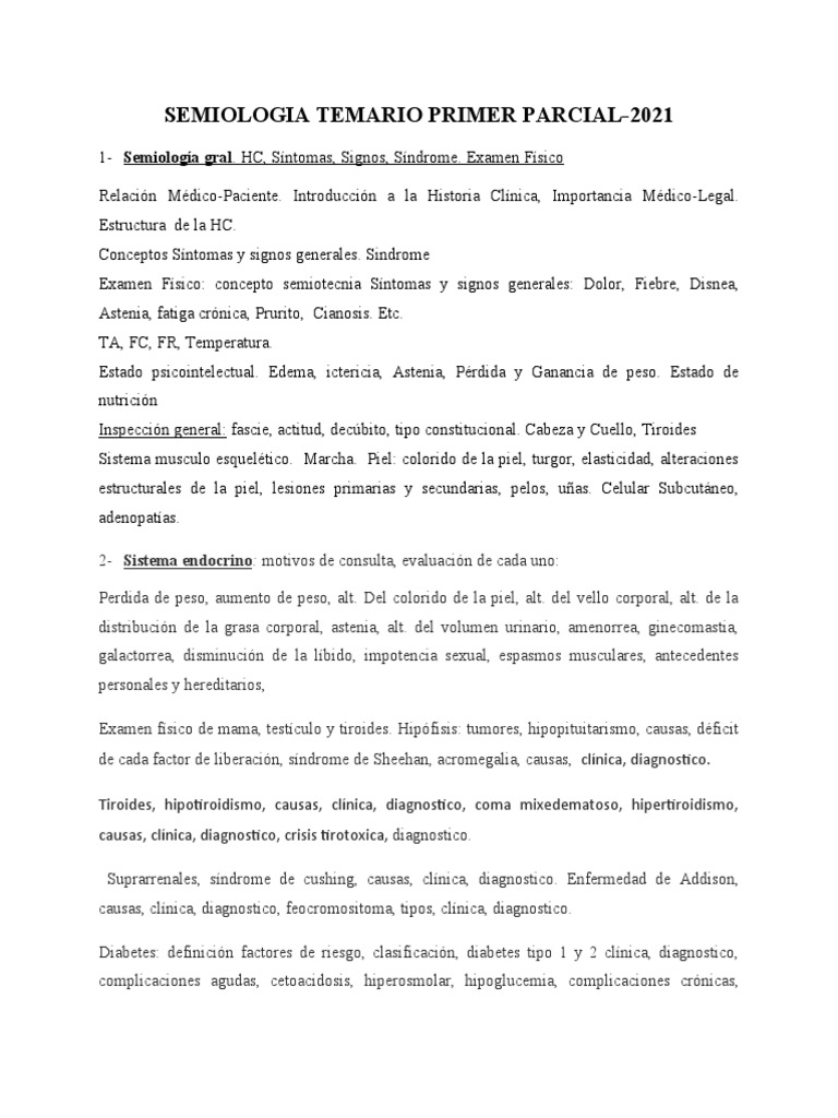 Semiologia Temario Primer Parcial 2021 | PDF | Examen físico | Tiroides
