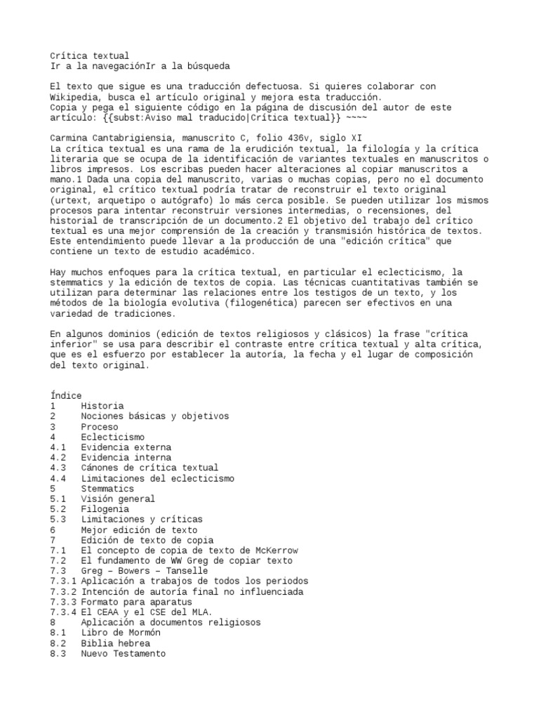 La Critica Textual | PDF | Crítica textual | Escritura