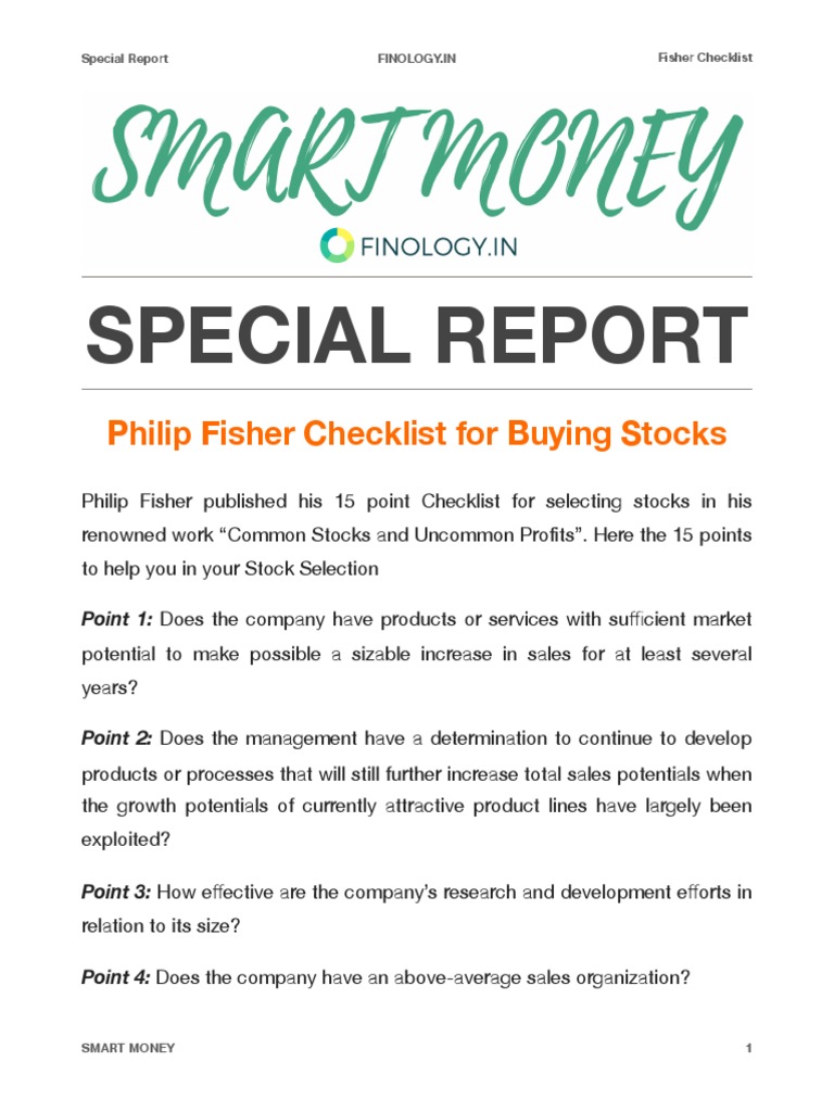 Philip - Fisher - Checklist For Stock Selection | PDF | Stocks ...