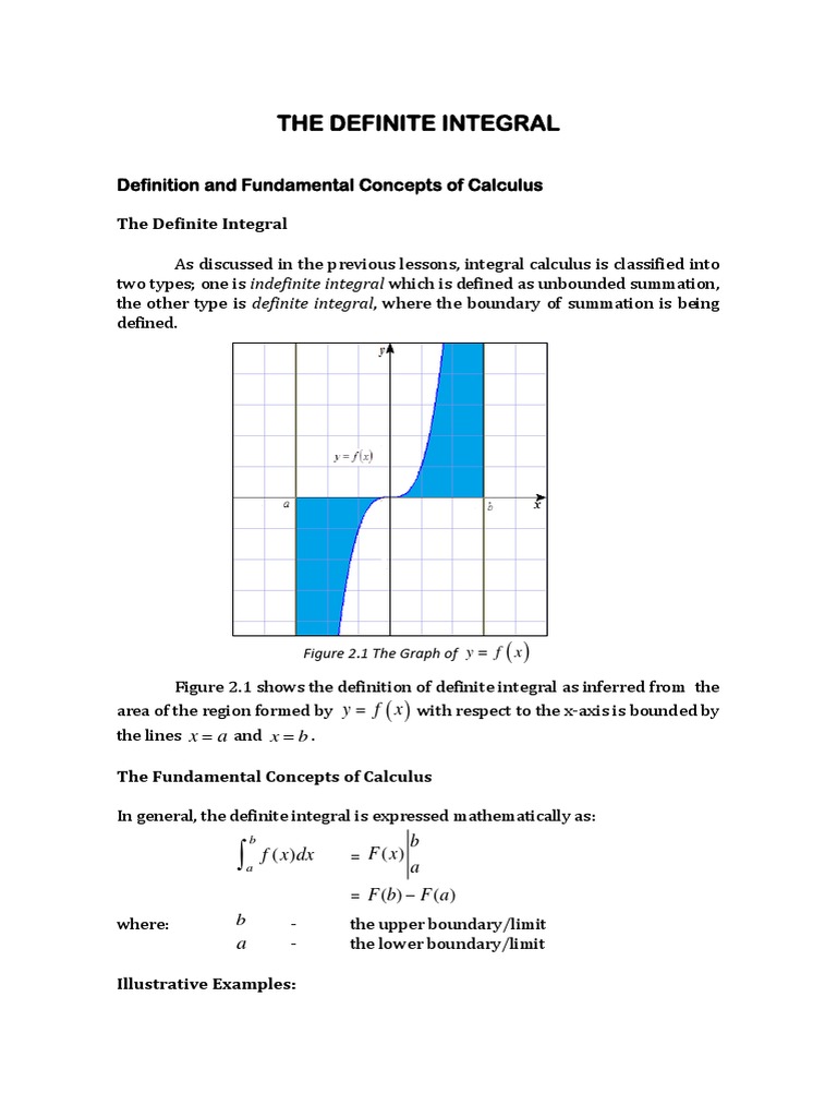 Definition and Fundamental Concepts of Calculus The Definite Integral ...