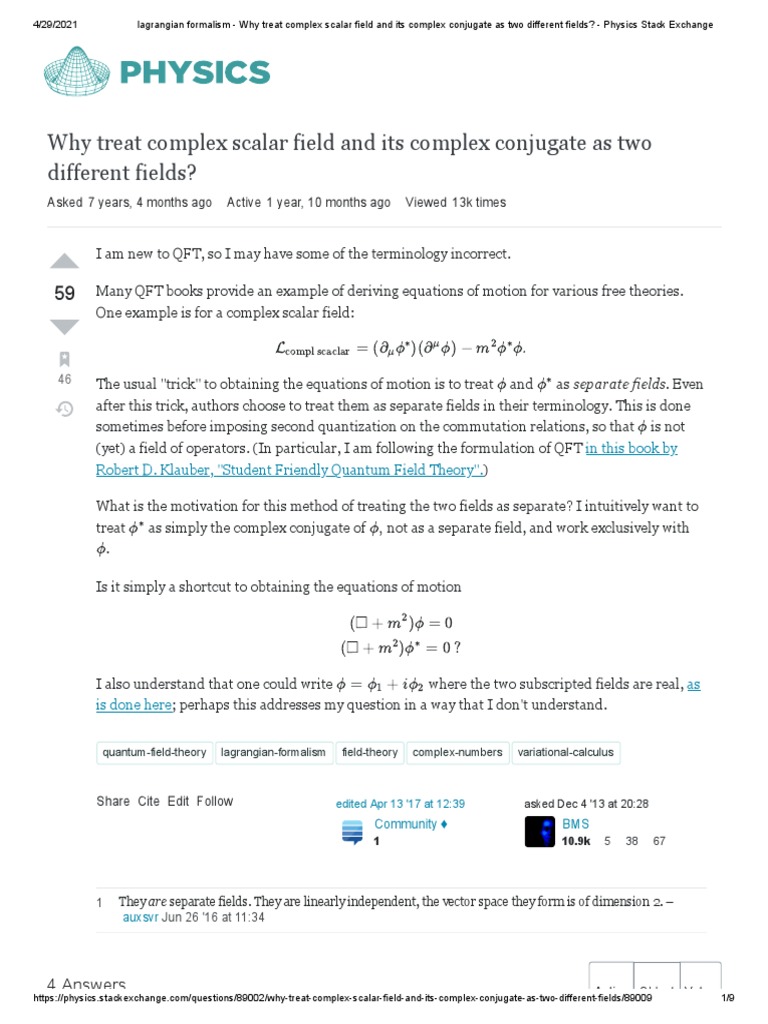 Lagrangian Formalism | PDF | Complex Number | Quantum Field Theory