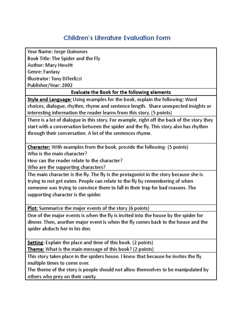 Ece260 WK 11 Children Literature Evaluation Form | PDF | Cognitive ...