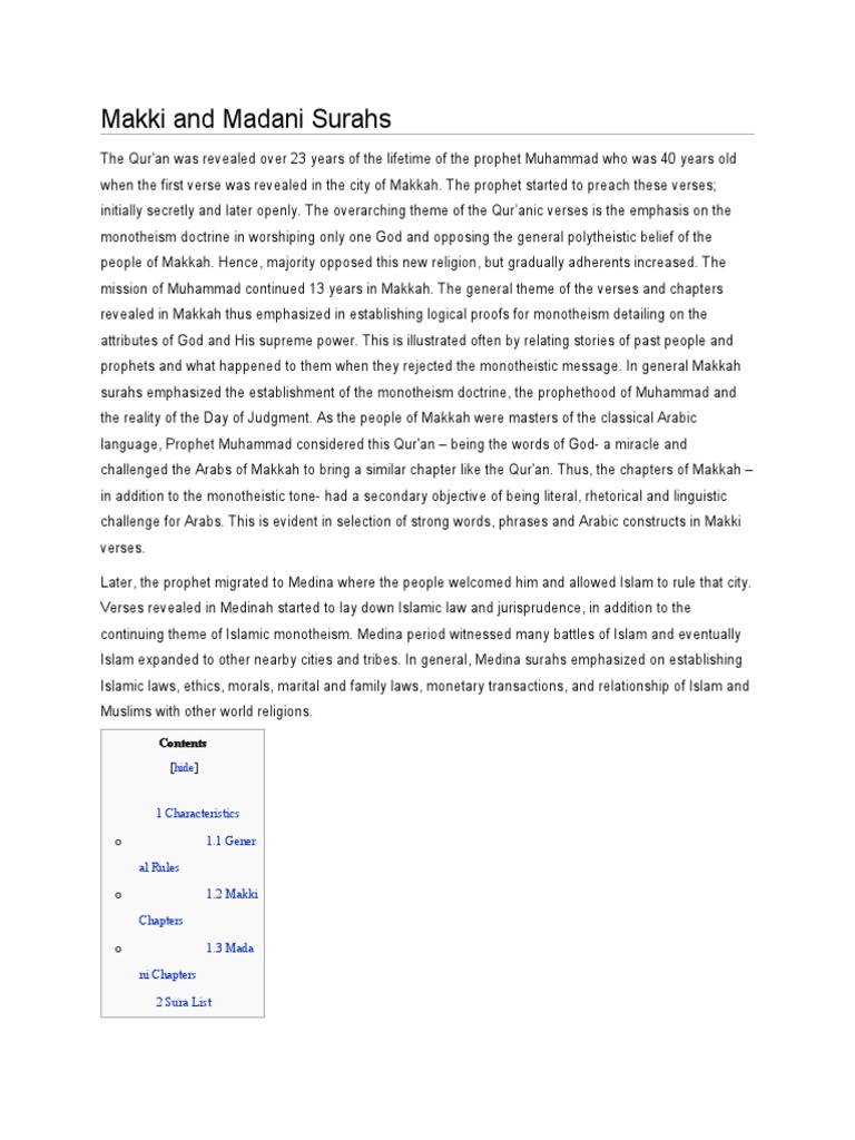 Makki and Madani Surahs | PDF | Surah | Monotheism