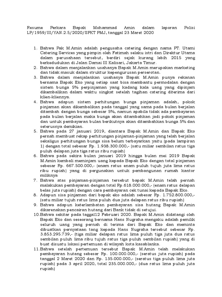 Resume Perkara Dalam Laporan Polisi LP | PDF