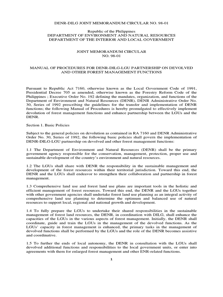 Denr-Dilg JNT MC 98-01 | PDF | Justice | Devolution