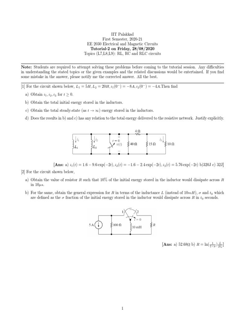 Tutorial 2 | PDF | Electrical Network | Inductor