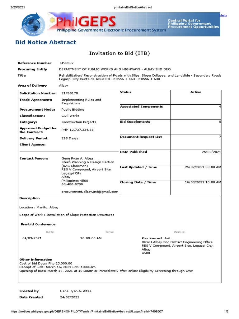 Bid Notice Abstract: Invitation To Bid (ITB) | PDF | Business