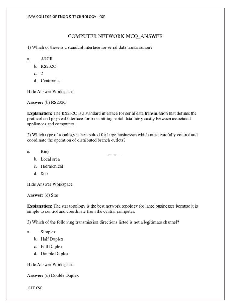 Computer Network MCQ - ANSWERS | PDF | Hypertext Transfer Protocol ...