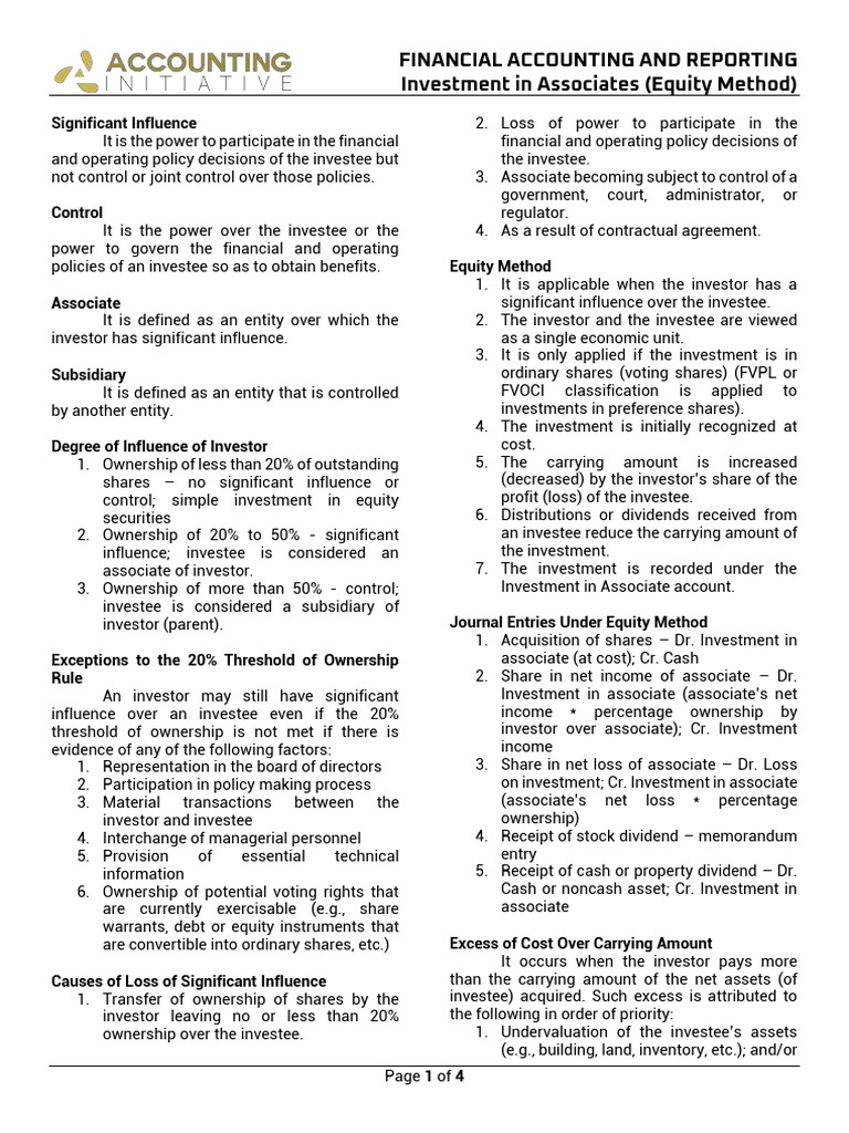 Notes FAR Investment in Associates Equity Method | PDF | Goodwill ...
