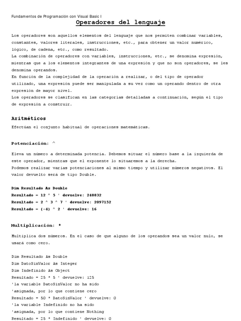 Ejercicios de Visual Basic I | PDF | Lenguaje de programación | Exponenciación