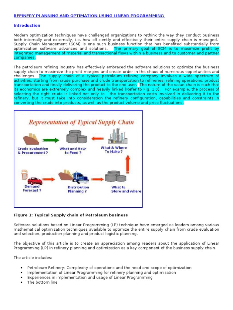 Refinery Planning and Optimation Using Linear Programming | PDF | Oil Refinery | Mathematical Model