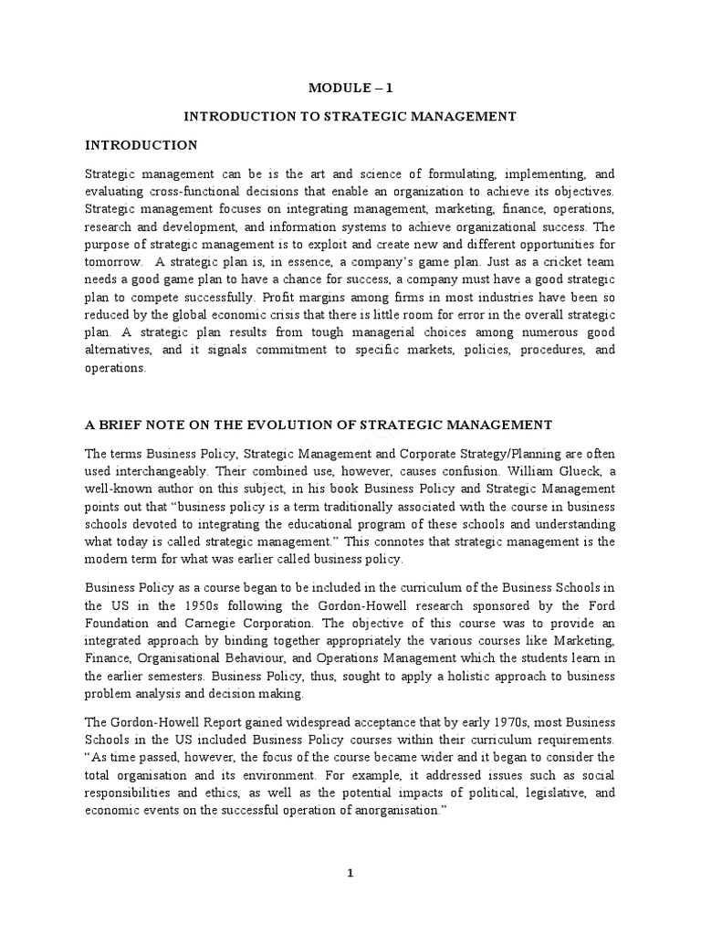 Module - 1 Strategic Management | PDF | Strategic Management | Goal