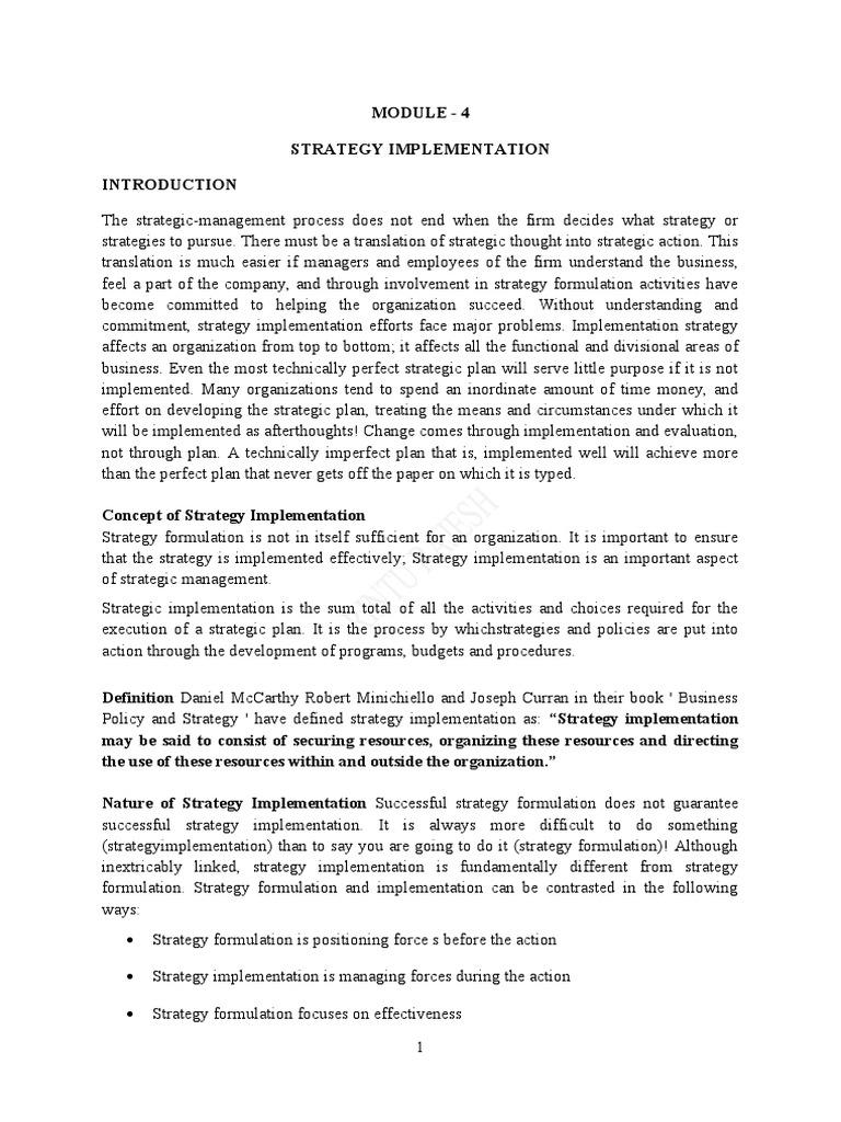 MODULE - 4 Strategy Implementation | PDF | Strategic Management | Goal
