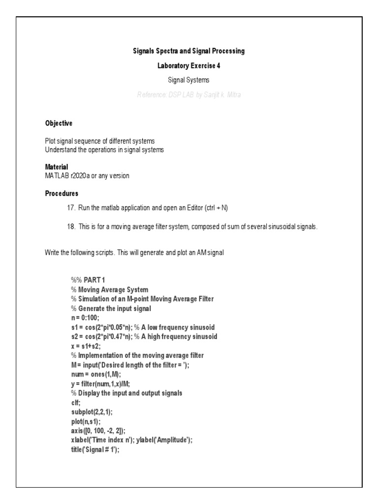 Reference: DSP LAB by Sanjit K. Mitra | Download Free PDF | Filter (Signal Processing ...