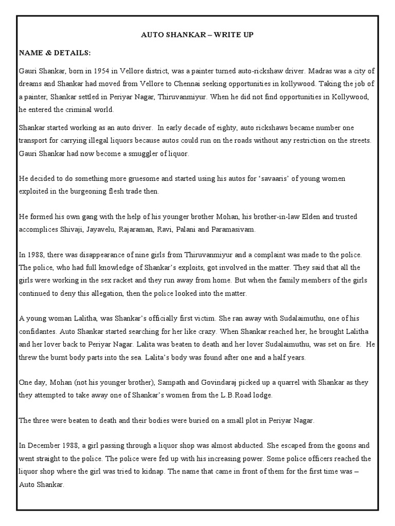 Auto Shankar: Notorious Criminal Biography | PDF | Crime & Violence ...