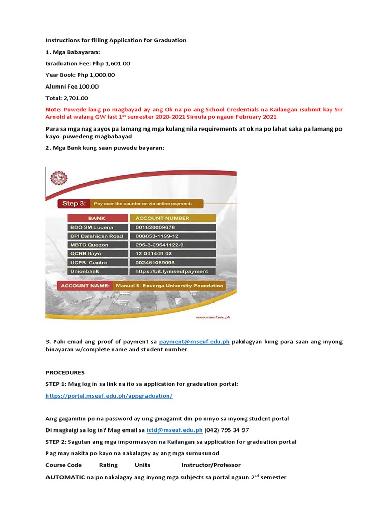 FEB 222021 Updated Instructions For Filling Application For Graduation | PDF
