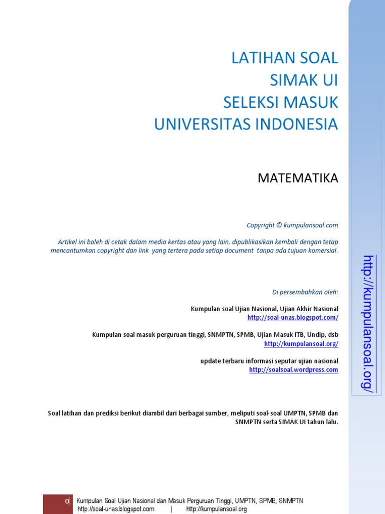 Latihan Soal SIMAK UI-MMT-2010 | PDF Latihan Soal SIMAK UI-MMT-2010 | PDF