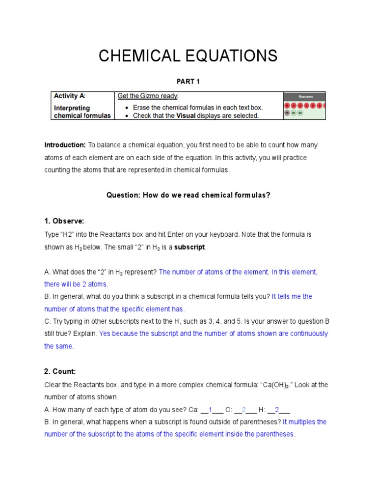 CHEMICAL EQUATIONS Parts 1 | PDF | Teaching Methods & Materials