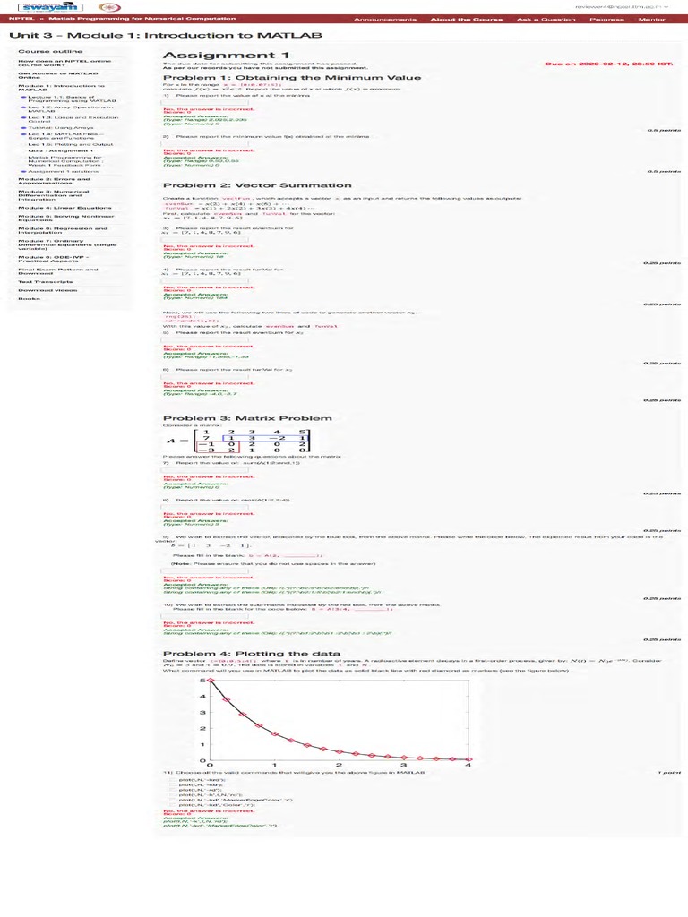 Assignments - NOC - MATLAB Programming For Numerical Computation | PDF